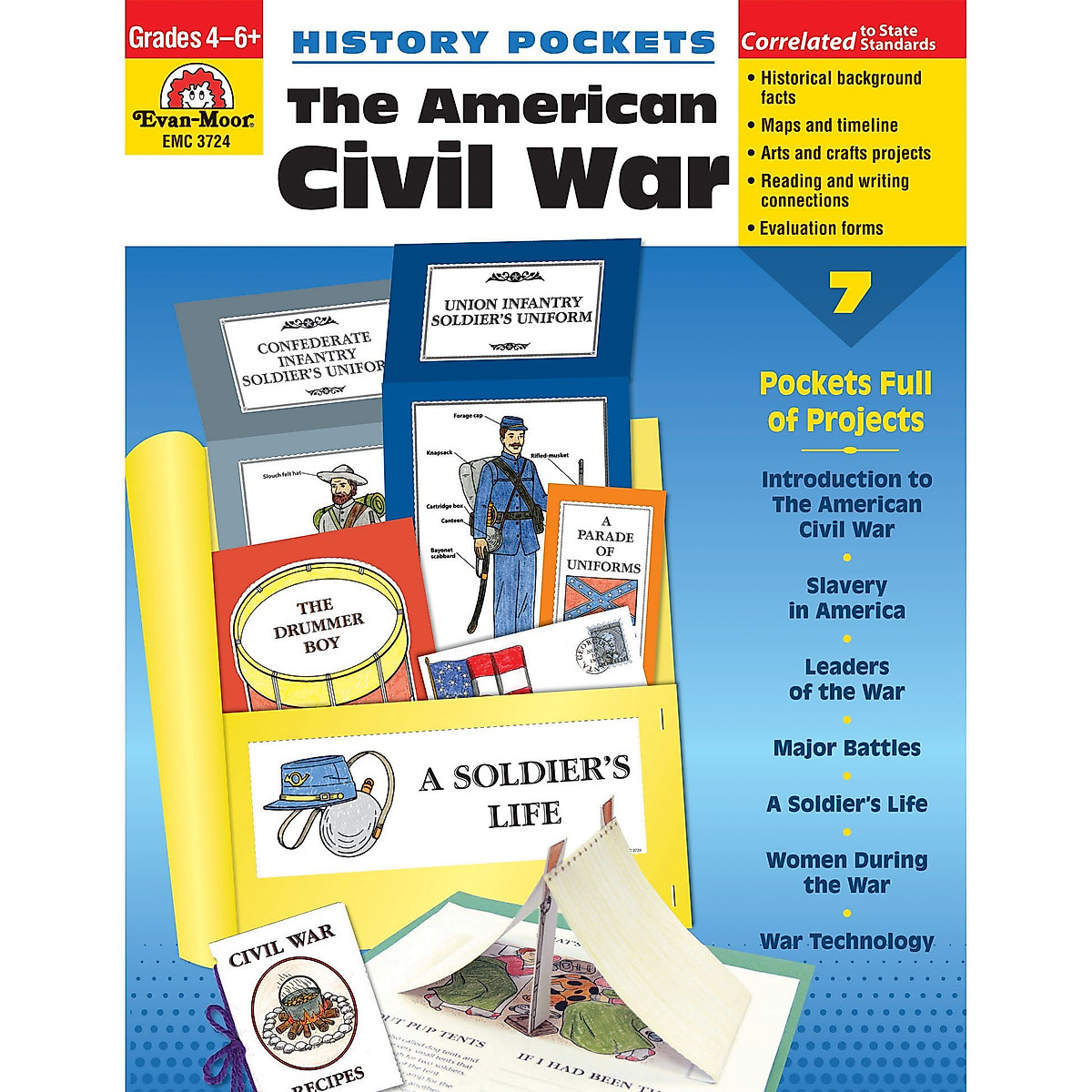 Evan-Moor EMC3724 History Pockets: The American Civil War Book, Grades 4-6+