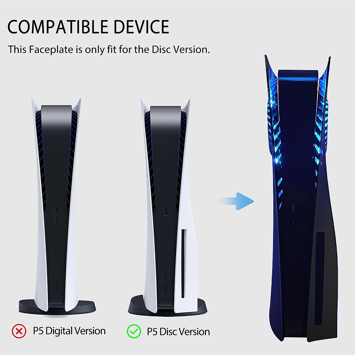 Faceplate with RGB Light Strip for PS5 and Dust Filter for Cooling Vents DOBEWINGDELOU 400+ Effects LED Light Ring Console Cover for Disc Edition DIY Decoration Kit Accessories Black