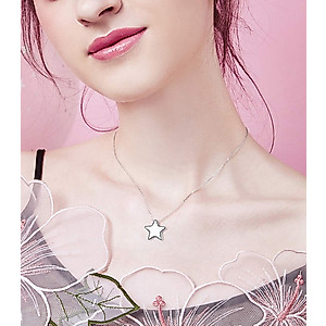 FLYOW 925 Sterling Silver Dainty Star Pendant Tiny Star Necklace Chain for Women