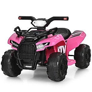 Costzon Kids ATV, 6V Battery Powered Electric Vehicle Four Wheeler Quad w/Storage Basket, Headlight, Horn, Music, MP3 & USB, Toddler 4 Wheeler Ride on Car Toy for Boys Girls 18-36 Months (Pink)