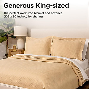 Threadmill Luxury Cotton Blankets | All-Season Cozy 100% Cotton | Criss Cross Jacquard Soft & Lightweight Coverlet fits California King Size Bed, 104x92 | Beige