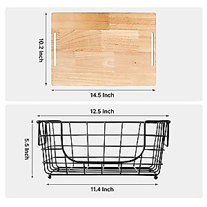 HUIFAHUO Stackable Wire Fruit Bowl with Cutting Board - Countertop Fruit and Vegetable Storage, Black Fruit Basket for Kitchen Countertop