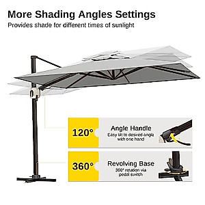 EAST OAK Patio Umbrella, 9x11.5ft Rectangular Outdoor Umbrella, Large Offset Cantilever Umbrella with 360° Rotation, Heavy Duty Windproof and UV Resistant Sun Umbrella for Proch, Garden, Mountain Grey