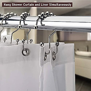 DadyMart Shower Curtain Hooks Rust Resistant Shower Curtain Rings Metal Double Glide Rollers Shower Hooks for Bathroom Shower Curtain Rods Curtains, Set of 12, Nickel