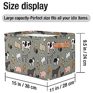 Farm Animal Storage Basket Bins, Cow Sheep Rooster Large Foldable Storage Baskets Fabric Organizer Storage Cubes Box with Handles Collapsible Basket for Shelf Closet Nursery Home Office 1 Pack