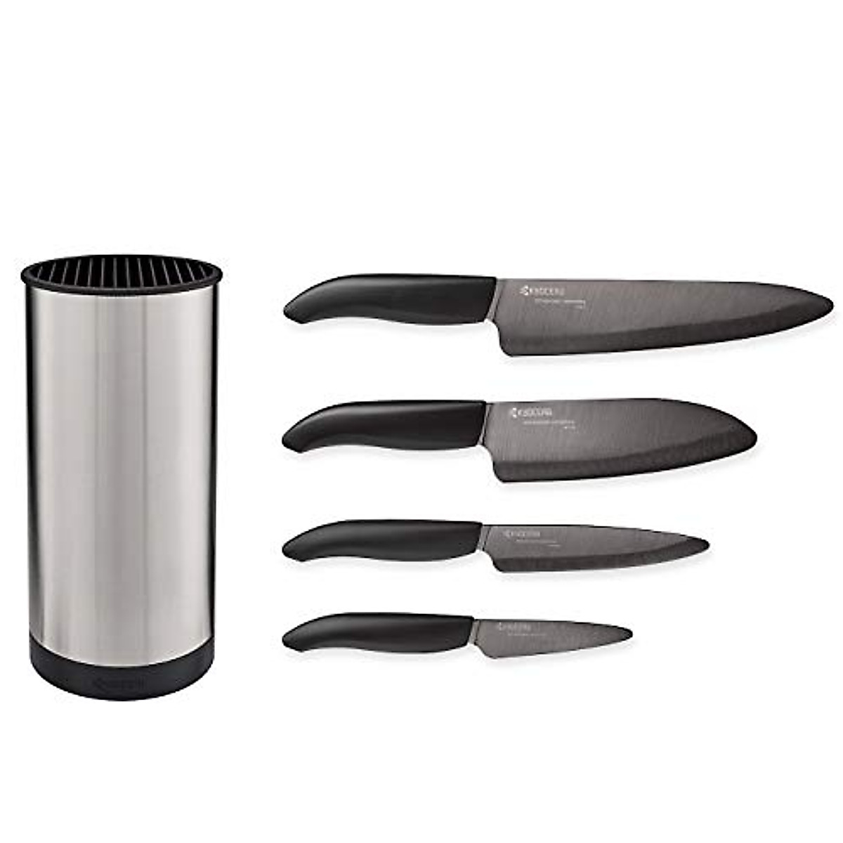 Kyocera 5 piece Ceramic Knife Block Set,White Blade Sizes: 5.5", 5", 4.5", 3", Stainless