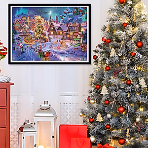 Christmas Night Diamond Art Painting Kits,Christmas Tree Diamond Art Kit for Adults,Winter Moon 5D Paint with Diamond Full Drill for Parents-Children Interrction,Wall Decor (Christmas 12x16 inch)