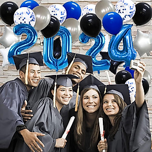 Graduation Decorations Class of 2024 Party Balloons, New Years Eve Party Supplies, 40in 2024 Foil Balloons, Latex Balloons for Birthday Wedding Prom Night Anniversary Bachelorette (Navy Blue Black)