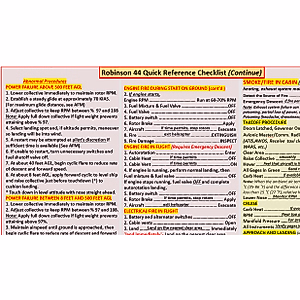 Robinson 44 Helicopter Quick Reference Checklist