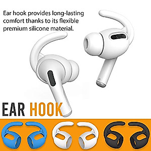 CANOPUS Replacement Earbud Tips and Ear Hooks, 3 Pairs of Black Anti-Slip Memory Foam Tips (S, M, L) + 3 Pairs (White, Black & Blue) of Ear Hooks, Compatible with Apple AirPods Pro