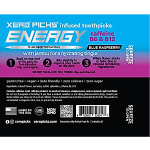 Xero Picks Energy Infused Flavored Toothpicks with Caffeine, B12 and B6-80 Picks - 4 Pack - Fruit Punch, Cool Mint, Berry, Cinnamint