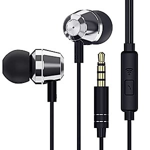 Tijjywwil Earphones,Earphones Wired with Built-in Microphone,Noise Isolating Wired Earbuds ,Metal Earphones,Fits All in-Ear Headphones with 3.5mm