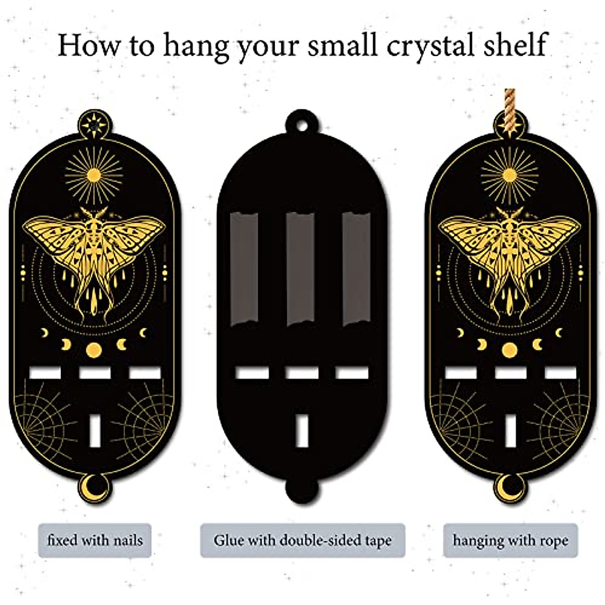 CREATCABIN 2Pcs Small Crystal Shelf Display Butterfly Wooden Crystal Holder Magical Witch Stuff Boho Rustic Altar Shelf for Hanging Crystals Stone Necklace Witchy Room Wall Decor 3.03 x 7.01inch