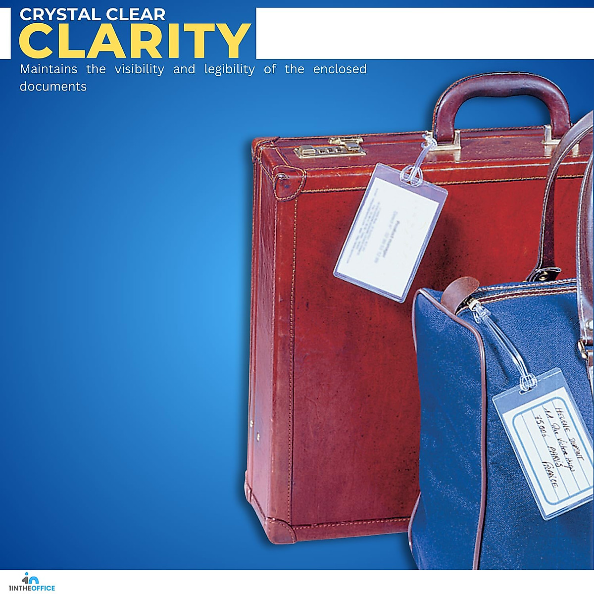 1InTheOffice Clear Laminating Pouch with Loop Attachment, Luggage Tag Style 2 1/2" x 4 1/4"- "50 Pack"