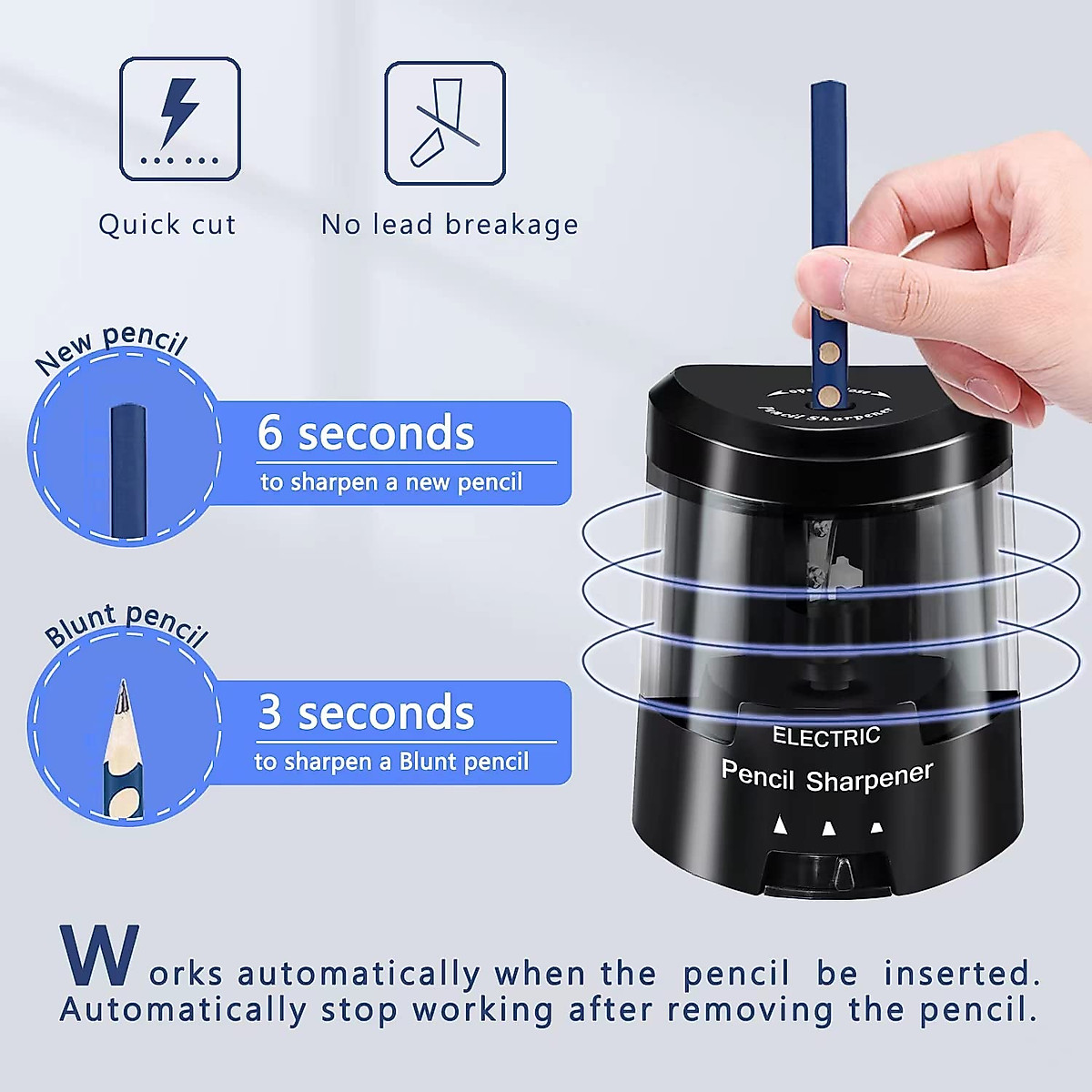 Electric Pencil Sharpener, Battery ( Not Included) USB Powered Small Portable for NO.2 and Colored Pencils, Automatic and Durable for Classroom, Home, Office, 3 Different Sharpness Options