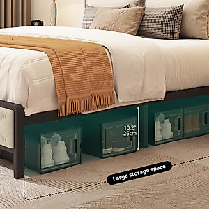 DWVO King Bed Frame with Built-in Charging Station, Platform Bed Frame with Upholstered Storage Headboard & Footboard, Sturdy Metal Slats, No Box Spring Required (Beige)