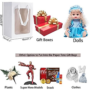 Dasofine 12pcs White Gift Bag with Window, Sturdy Paper Tote with Transparent Window, 7.1"×5.1"×9.8" Paper Gift Bags with Handles, Flower Bouquet Bags