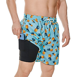 American Trends Men's Swimsuit Swim Trunk Mens 5 Inch Inseam Boardshorts Swimwear Beach Pool Swimming Trunks Blue Pineapple L