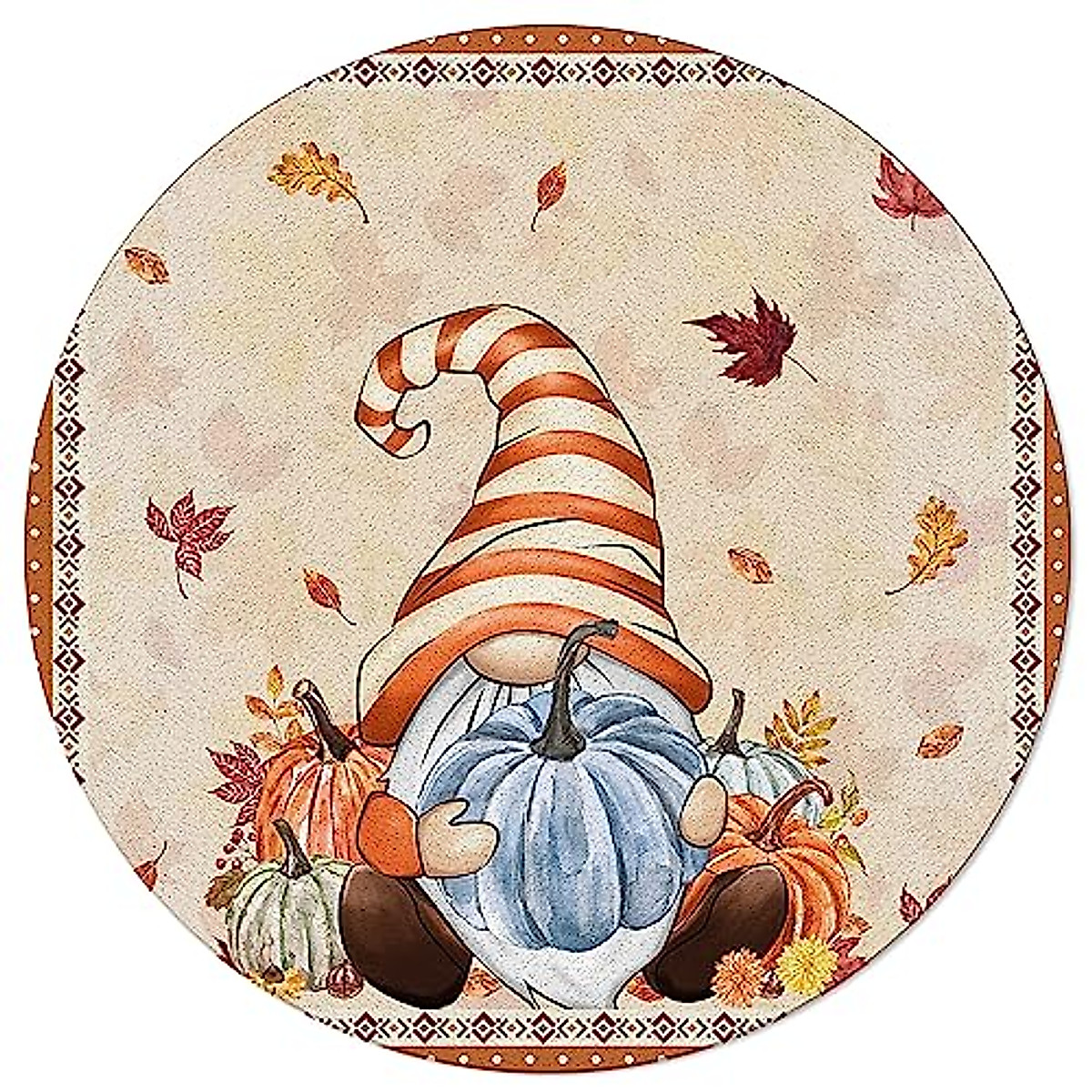 Thanksgiving Southwestern Round Area Rug 3ft,Washable Outdoor Indoor Carpet Runner Rug for Bedroom,Kitchen,Living Room,Office,Area+Rug Small Bath Door Desk Floor Mat Boho Gnome Pumpkins Fall Leaves