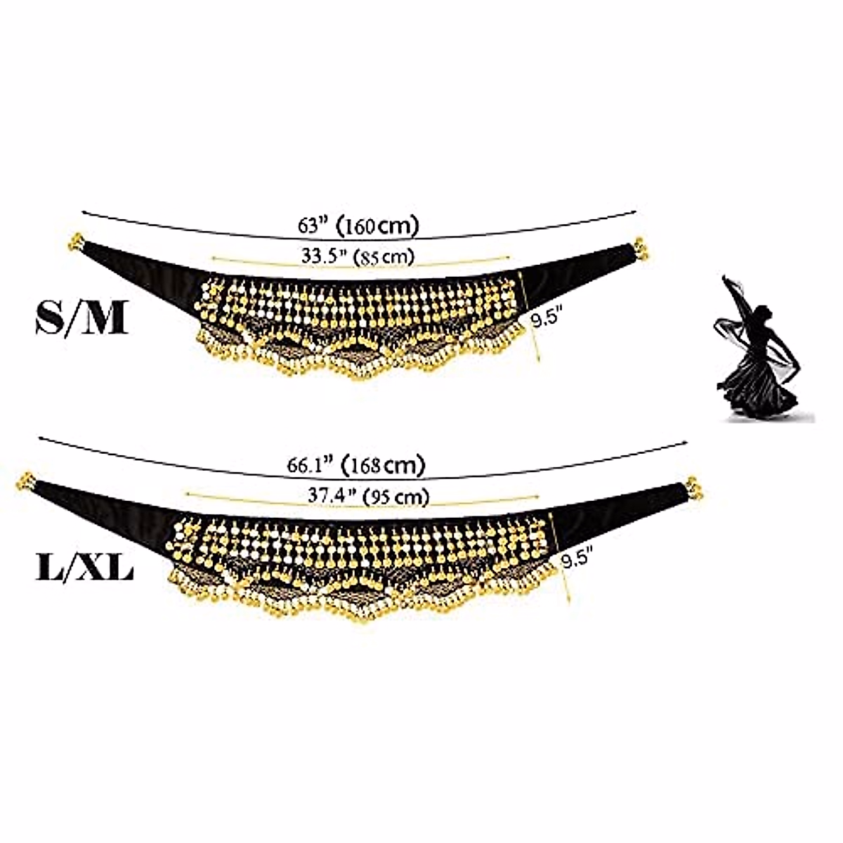 Gypsy Skirt Belly Dance Hip Scarf Dancing Dancer Women Pirate Costume Accessories Fortune Teller Headpiece Head Coins Belt Black Gold