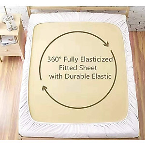 British-Linen Sheet Sets 5 Piece Cotton Sheets 18" Deep Pocket & 400TC Sheets Extra Soft and 100% Egyptian Cotton Long Staple Bed Sheets with Duvet Cover - Light Grey Stripe,Full Size.