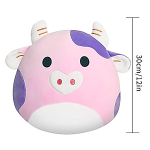 CUTEHO Cow Plush Toy Pillow 12'' Cute Stuffed Animal Soft Plushie Doll Gift for Kids Birthday Girls Boys Valentines Day (Pink Cow)
