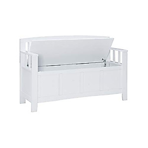 Linon White Bench Cynthia Flip-Top Lid and Hidden Storage Space