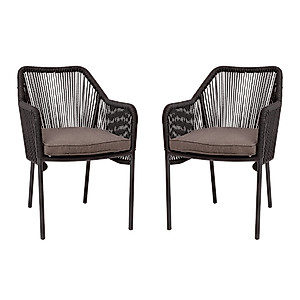 Flash Furniture Kallie Set of 2 Indoor/Outdoor Stacking Club Chairs with Arms - UV Resistant Woven Black Seat & Back - Gray Zippered Cushions - Black Aluminum Frame