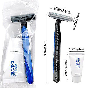 Disposable Razors in Bulk Shaving Kit Twin Blade Razors and Cream(12g), Individually Wrapped Toiletries Amenities for Hotel, Airbnb, Homeless, Shelter, Camping and Travel (100 Pack)