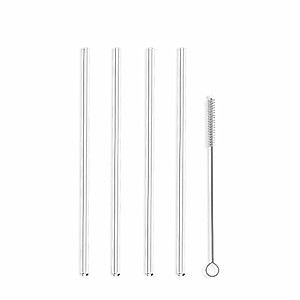 Hummingbird Glass Straws Clear Straight 9" x 7 mm Long Reusable Straw Designed for Yeti and Starbucks Style Tumblers Made Wth Pride in USA - 4 Pack With Cleaning Brush