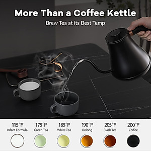 Mecity Electric Gooseneck Kettle With LCD Display Automatic Shut Off Coffee Kettle Temperature Control Hot Water Boiler Pour Over Tea Kettle 1200 Watt Quick Heating Electric Tea Pot, 0.8L, Matt Black