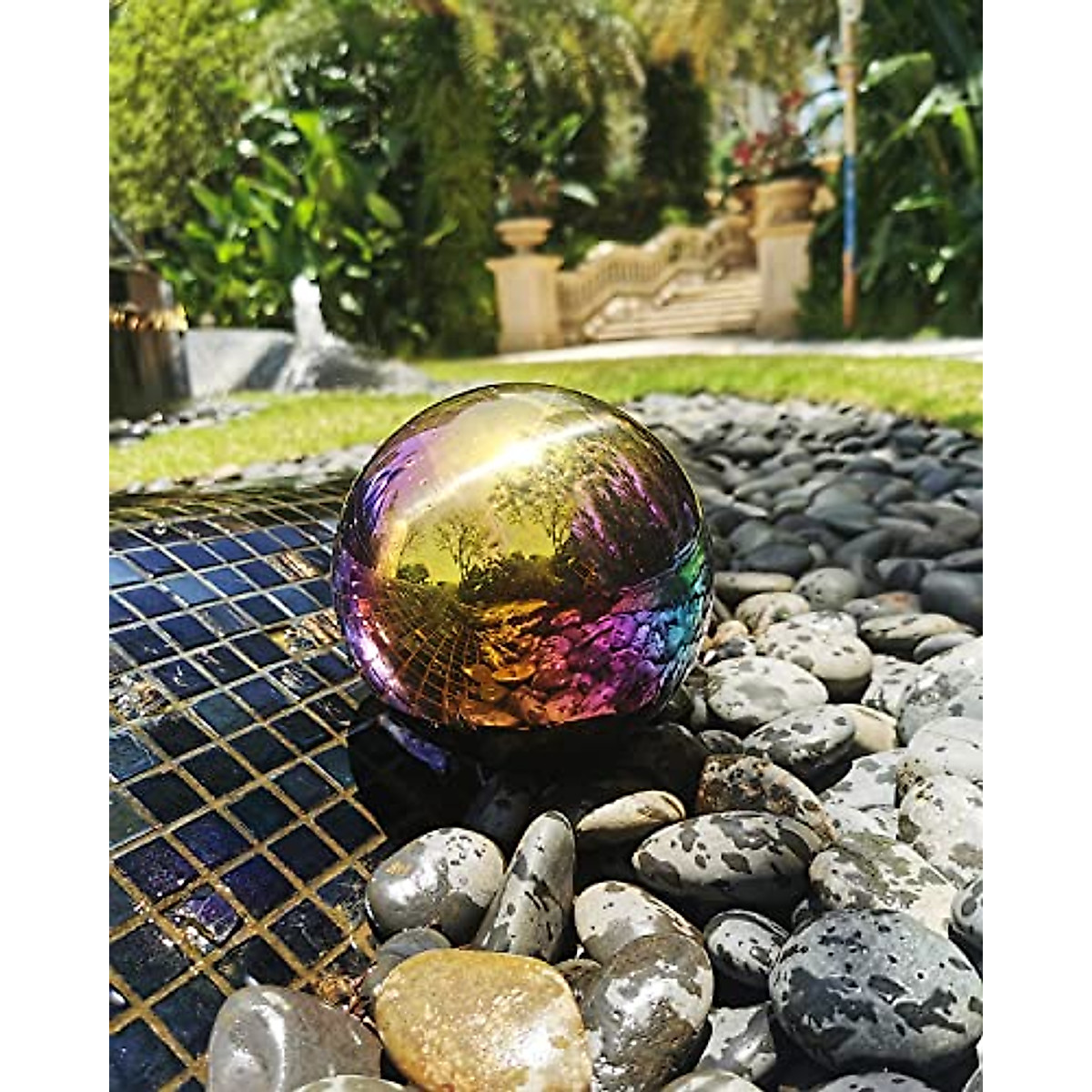 Pangmao Rainbow Gazing Globe Mirror Ball in Stainless Steel, Shiny Hollow Sphere Sparkling Housewarming Outdoor Ornament (6 Inch)