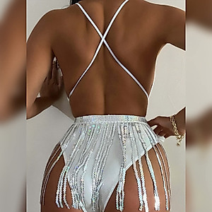 Rave Outfits for Women Festival Clothing Alien Costume Women Sexy Halloween Fairy Costumes Space Cowgirl Outfits Cosplay Dress Up Shiny Bra Crop Top Swimsuit Bikini Sets White Snakeskin Large