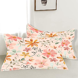DiuuDi Pink Flowers Duvet Cover Full Size 3D Printed Light Pink Background Duvet Cover Set Orange Yellow Flowers Comforter Cover Cosy Quilt Cover Set 2 Pillowcases