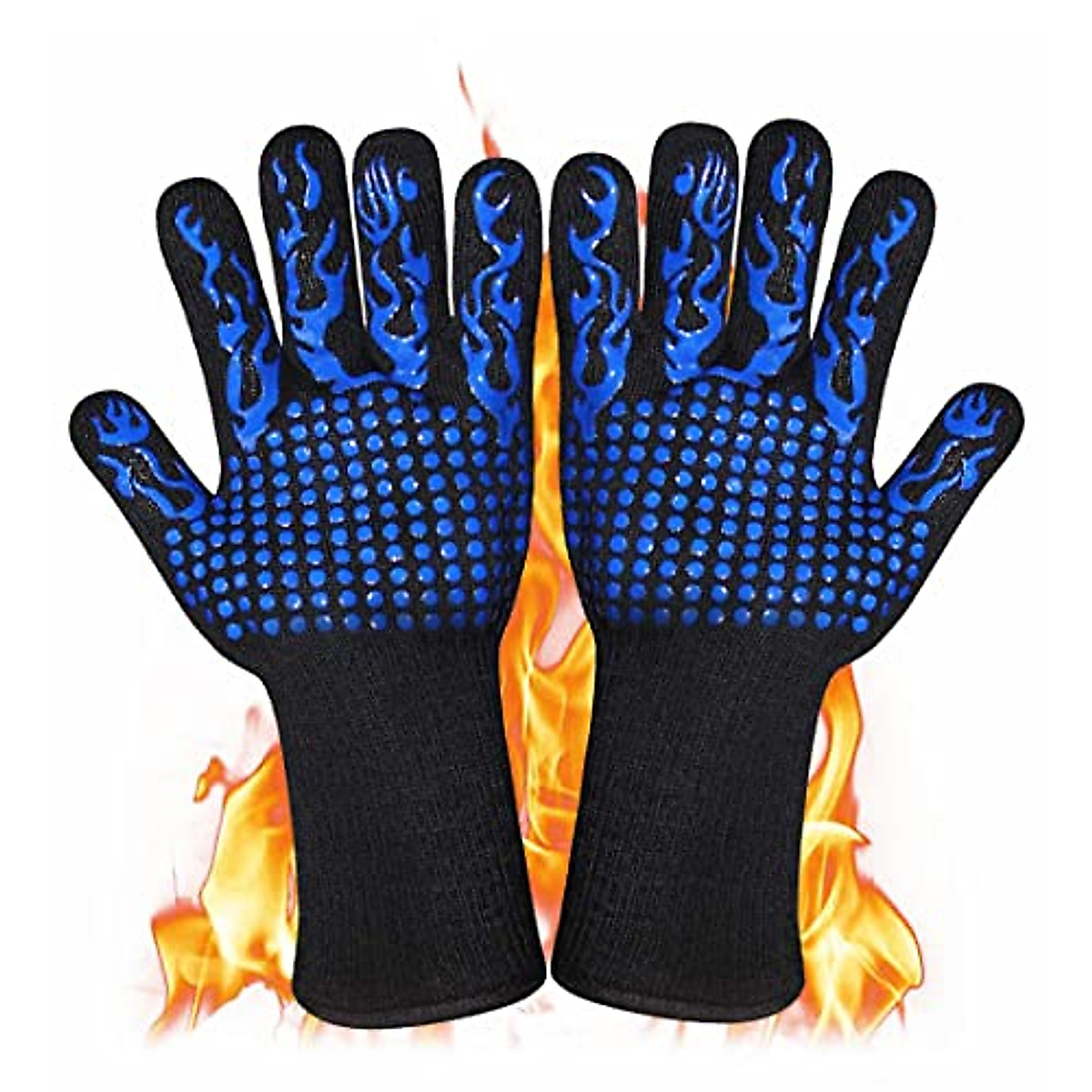 HEGO YUM BBQ Gloves,Oven Mitts-1472°F Extreme Heat Resistant Gloves for Cooking,Silicone Non-Slip Long Kitchen Oven Gloves,Used for Barbecue,Cooking,Baking,Cutting.