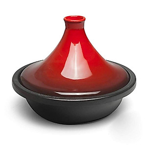 MYYINGBIN Moroccan Tagine Enameled Cast Iron Pot with Ceramic Lid Anti-Hot Silicone Gloves, Lead Free stew Pot Cookware, Red