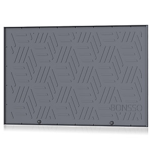 BONSSO Under Sink Mat Kitchen & Bathroom Cabinet Liner, 34" x 22" Silicone Waterproof Under Sink Drip Tray, Hold up to 2.75 Gallons Liquid, Cool Grey