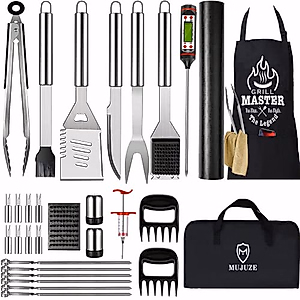 Grill Utensils Set,BBQ Grilling Accessories, Grill Set Gifts for Men Grill Tools, MUJUZE Barbeque with Apron, Stainless Steel Grill Kit Set Gifts for Men or Dad (Style 1)
