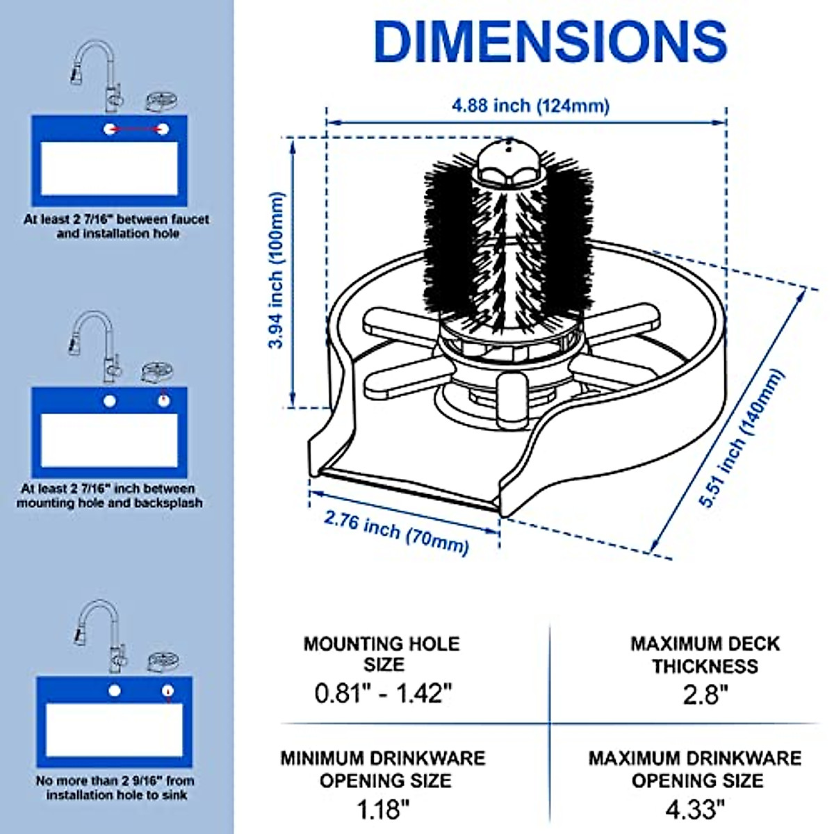 𝟮𝟬𝟮𝟯 𝗡𝗲𝘄 Metal Glass Rinser for Kitchen Sink - 360° Rotary Cup Washer with Brush, Faucet Cup Rinser Cleaner Kitchen Sink Bottle Washer for Bar, Brushed Nickel