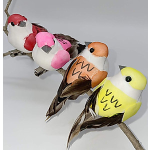 Artificial Simulated Foam Birds Sparrow with Claw Mini Love Feather Birds for Craft Home Ornaments Garden Wedding Decoration (3.7" BirdW8J4 w/Clip 4pcs)