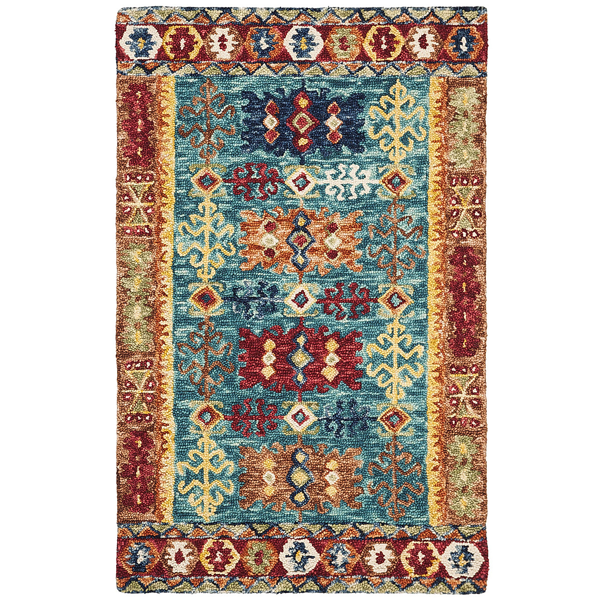 SAFAVIEH Aspen Collection 2' x 3' Blue / Red APN503A Handmade Boho Wool Accent Rug