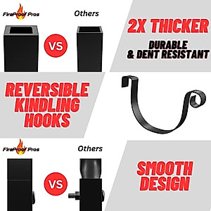 FireProof Pros Firewood Rack Outdoor and Indoor Firewood Storage with Kindling Wood Hooks. 25.6in Double Coated Fire Wood Rack. Waterproof Rustproof Stable Log Holder and Fireplace Decor Organizer