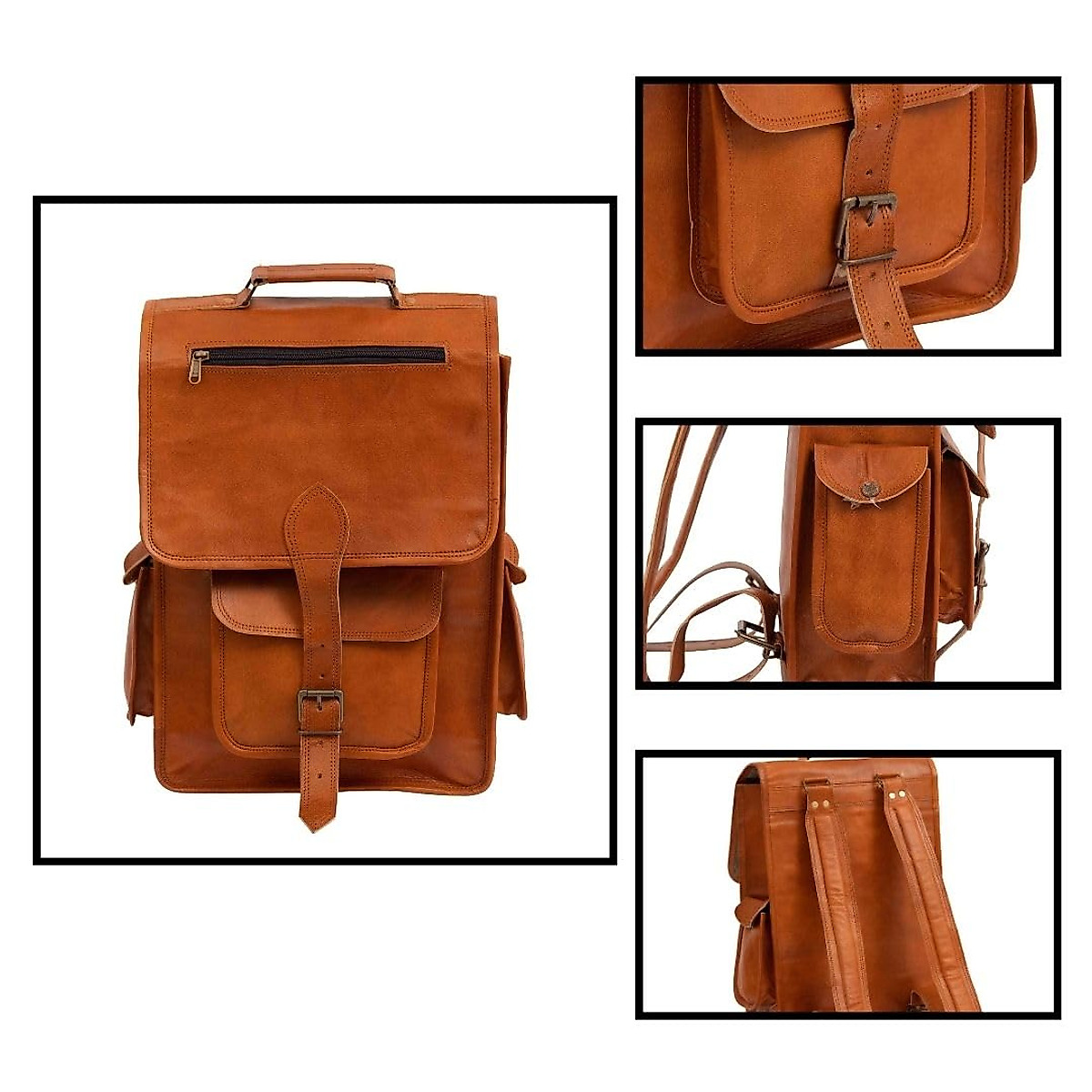 Shy Shy Let’s Touch The Sky 16" Vintage leather Backpack Laptop Messenger Bag Lightweight School College Rucksack Sling for Men Women