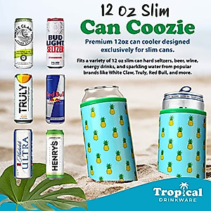 Tropical Drinkware -1 Slim Can Coozie - Insulated Slim Can Cooler for Tall Skinny Beer Cans - 12oz Truly Hard Seltzer Coozie Insulator - Metal White Claw Can Coozie