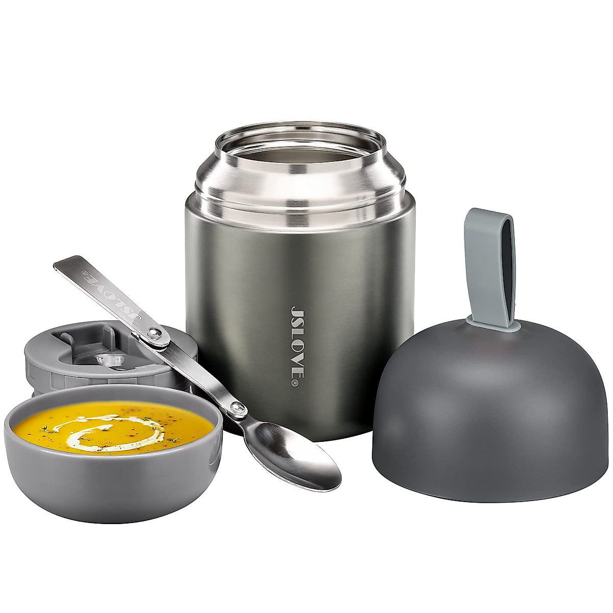 BEAQUEE Soup Thermos for Hot Food for Kids Adults, 17 Oz Thermos Food Jar with Folding Spoon, Vacuum Insulated Lunch Container for School Office Picnic Travel