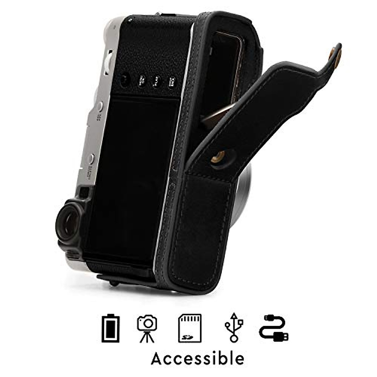 MegaGear MG1894 Ever Ready Genuine Leather Camera Half Case Compatible with Fujifilm X100V - Black
