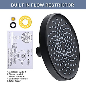 ALEASHA High Pressure Rain Shower Head, 6 Inch 1.8GPM Fixed Luxury Bathroom Showerhead, Adjustable Angles, Anti-Clogging Silicone Nozzles (Matte Black)