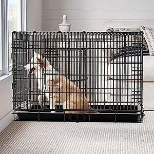 48 Inch Dog Crates for Large Dogs with PP Leak-Proof Dog Pan,XL Double Door Folding Metal Pet Crate with 3 pcs Slide Bolt Latch，Animal Cage Indoor Outdoor Dog Kennel