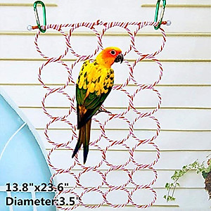 Bird Hemp Rope Net Swing,Parrot Perch Climbing Rope Ladder,Hammock Hanging on Parakeet Cage wiht 2 Hooks,Chew Toys for Greys Cockatoo,Cockatiel,Conure,Lovebirds,Canaries,Little Macaw 13.8" x 23.6"