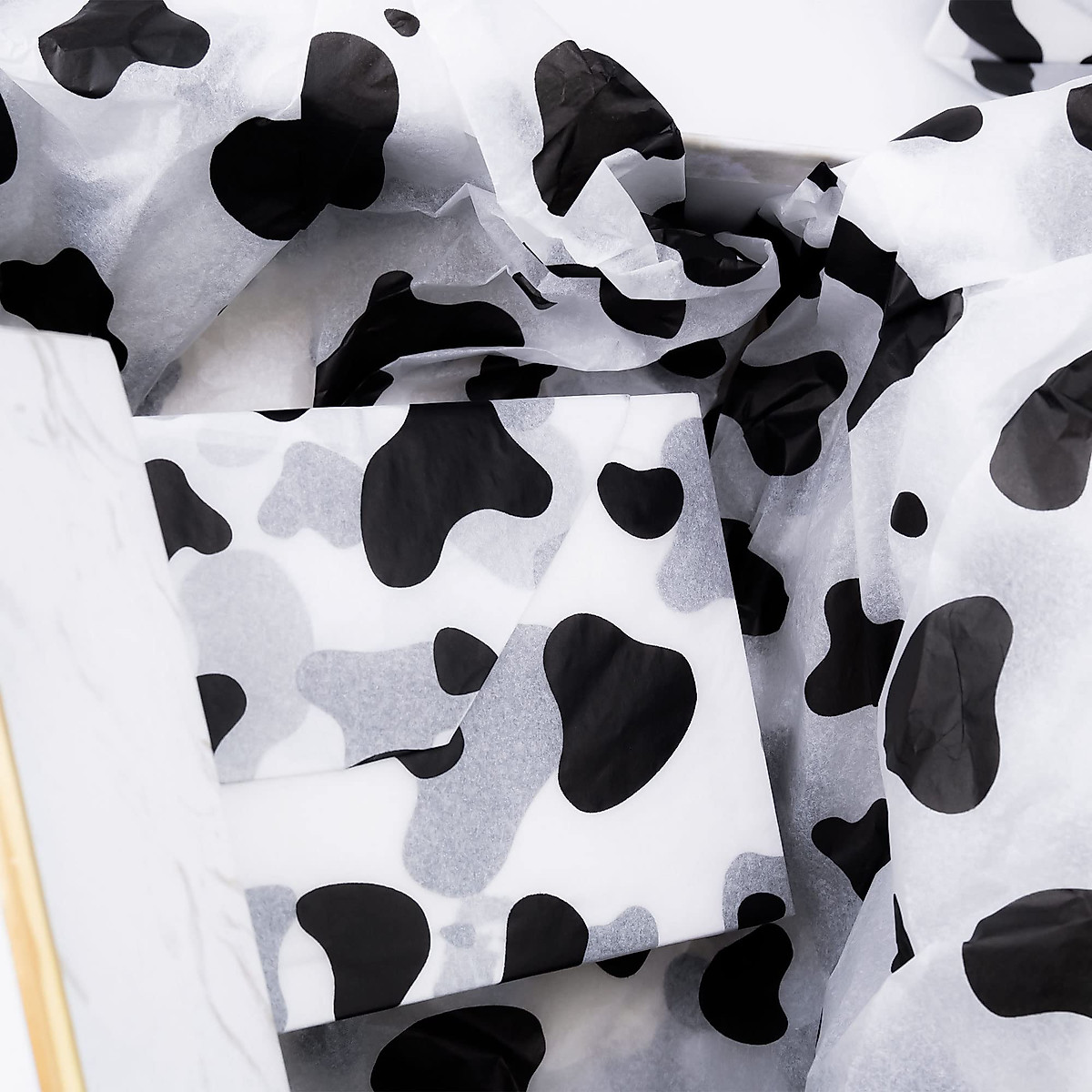 100 Sheets Cow Print Tissue Paper Bulk,Cow Print Tissue Paper for Gift Bags,Black and White Cow Print Tissue Paper for Cow Party ,14 x 20 inch